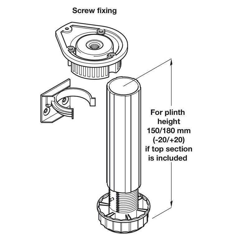 Adjustable Cabinet Legs Screw Fixing Black Plastic - solmer.co.uk